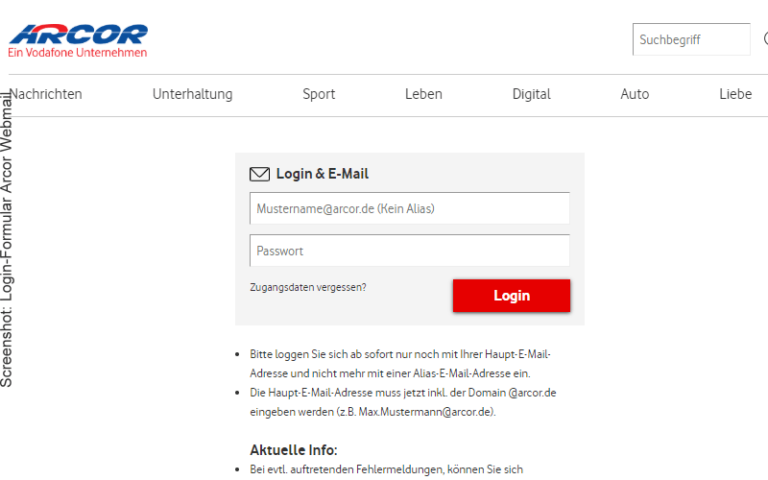 Arcor Mail 📯 Einstellungen für IMAP, SMTP und POP3 Server
