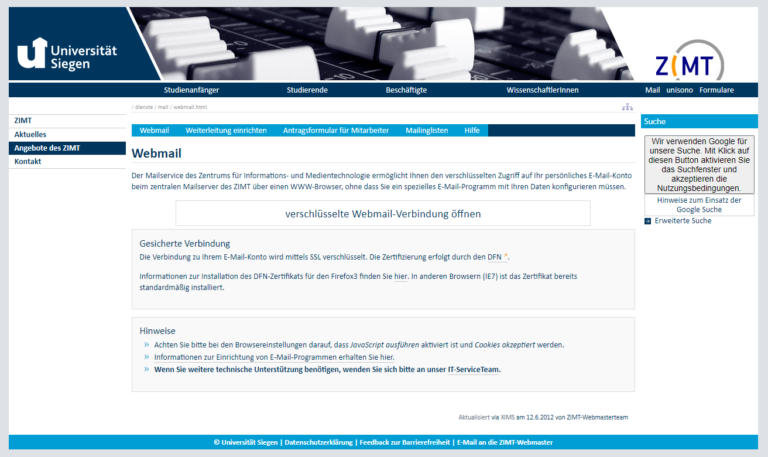 Uni Siegen 🛰 Webmail, Mail und ZIMT
